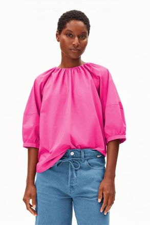 Armedangels Damen vegan Bluse Popeline Ballon&auml;rmel Rosa