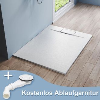Sonni Duschwanne Duschtasse Flach SMC Wei&szlig; 120x90cm,inkl.Ablaufgarnitur,Antirutsch