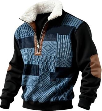 Generic DENGJIAMY Sweat-shirt à col en polaire pour homme - Chemise patchwork tendance à manches longues - Grande taille - Pull tendance classique vintage ave