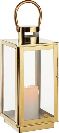 Ambia Home Laterne, Gold, Metall, Glas, Uni, rechteckig, 14x30x13 cm, Glaseinsatz, Dekoration, Windlichter & Laternen, Laternen