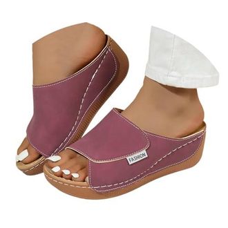 Generic Sandales orthop&eacute;diques compens&eacute;es en cuir &eacute;pais pour femme - Bout ouvert - Chaussures de marche d&eacute;contract&eacute;es - Pour voyage, vacances - Confortable - 