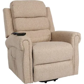 Hhg Neuwertig] Fernsehsessel HHG 711, Relaxsessel Sessel, Liegefunktion Aufstehhilfe Massage Heizfunktion, Stoff/Textil beige-braun