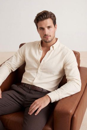 Trendyol MAN Herren Beige Einfarbig Lang Regular Fit Hemden