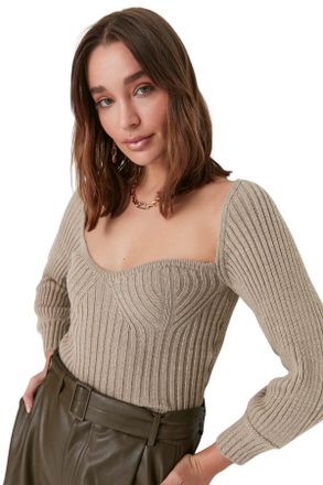 Trendyol Mink Crop Heart Collar Strickwaren Sweater TWOAW22KZ1760