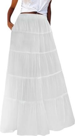 Generic Jupes en lin pour femmes UK - Jupes pour femmes UK longueur genou - Jupe unie grande taille jupe costume grande taille vêtements bohème jupe dété long