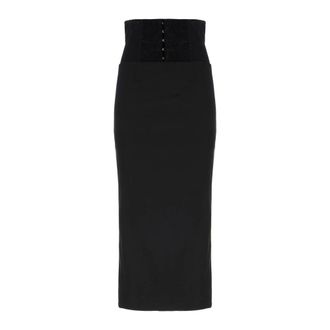 Dolce & Gabbana Satin-Wadenlanger Rock mit G&uuml;rtel im Korsett-Stil - - Skirts - Damen - Schwarzk - M