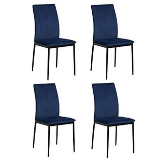 AC Design Furniture Devin Samt-Esszimmerstühle mit Rückenlehne, 4er-Set, Küchenstühle, dunkelblauer Stoff, Metallbeine, gepolsterte Esszimmerstühle, Esszimmer, Küchenstuh