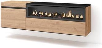 Skraut Home | TV-Schrank, Lowboard | f&uuml;r Wohnzimmer und Esszimmer | 150x45x35cm | F&uuml;r TV-Ger&auml;te bis zu 65 | Elektrokamin. Ma&szlig;e | H&auml;ngend | Moderner Stil | Eiche S