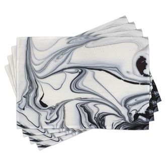 Abakuhaus Marmor Platzmatten, Trippy Unusual Forms, Waschbare Stoff Esszimmer K&uuml;che Tischdekorations Digitaldruck, Schwarz Grau Wei&szlig;grau