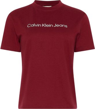 Calvin Klein Damen T-Shirt Kurzarm Logo Classic Regular Fit, Rot (Magenta Jewel), XL
