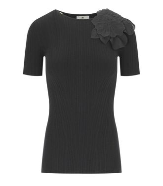 Elisabetta Franchi T-SHIRT AVEC FLEUR NOIR ELISABETTA FRANCHI