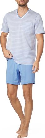 Novila Herren Pyjama blau Jersey-Baumwolle gestreift
