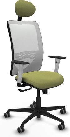 Piqueras y Crespo Call Center Stuhl Zulema mit wei&szlig;en und schwarzen Armlehnen, h&ouml;henverstellbarer Lendenwirbelst&uuml;tze und festem Kopfteil, ausgestattet mit 3 Positionen,