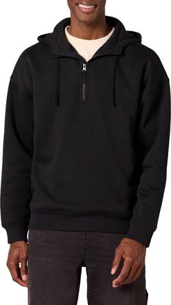 Amazon Essentials Herren Sweatshirt mit Viertelreißverschluss, Oversized-Fit Hoodie, Sweatshirt, Schwarz, Größe L