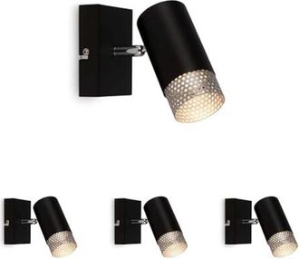 Briloner Leselampe, Wandleuchte Innen, Lampe, Lampenschirm Gitter, Wandlampe Innen, Schwenkbar, Wohnzimmerlampe, Schwarz-Chrom (Packung mit 4)
