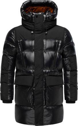 Stone Harbor Herren Winter Steppmantel lange warme Jacke in shiny Optik mit Brusttaschen, Magnetverschl&uuml;ssen und Kapuze Nelioon XX Black Gr. 3XL