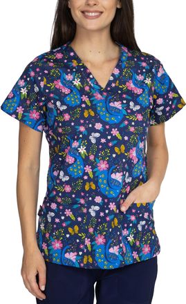 B-Well Bambina Schlupfkasack Damen Kasack Kurzarm V-Ausschnitt Kasacks Damen Pflege Motiv (Pfau, 3XL)