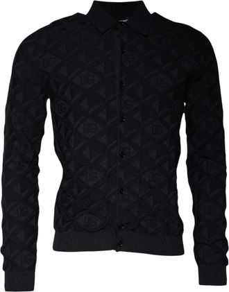 Dolce & Gabbana Mens Silk Logo-Jacquard Cardigan Black Clothing