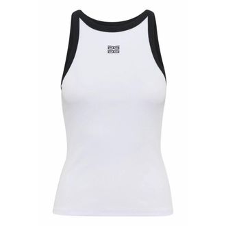 Gestuz Wei&szlig;es Kontrast Logo Crop Top - - Tops - Damen - Wei&szlig; - S
