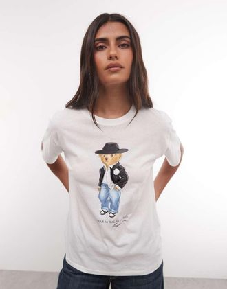 Polo Ralph Lauren T-Shirt mit B&auml;ren-Print f&uuml;r die Feiertage in Wollwei&szlig;