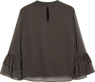 Comma Langarmbluse Bluse Strukturierte Chiffon-Bluse mit Volant-&Auml;rmeln