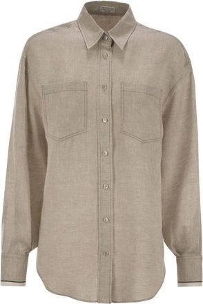 Brunello Cucinelli Femme, Blouses et Chemises, Beige, Taille: 42 FR Chemise en lin