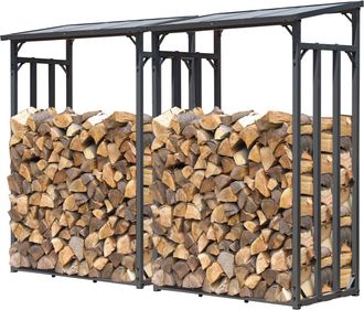 Quick Star 2 St&uuml;ck Metall Kaminholzregal Anthrazit 130 x 70 x 185 cm Garten Kaminholzunterstand 3,2 m&sup3; / 4-5 SRM Kaminholzlager Stapelhilfe Aussen