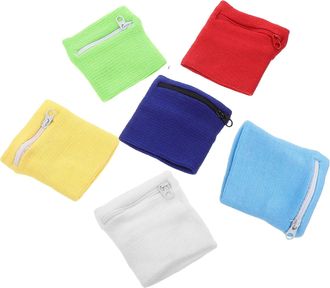 Lioobo 6 Stück Sportliches Sweatband mit Reißverschluss Handgelenk Geldbörse für Damen und Herren Schweißabsorbierend Weiches Armband Leichtes Lauf Fitnesszu