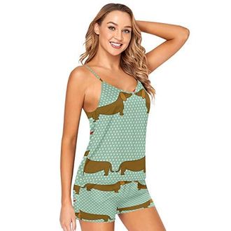 Mnsruu Pyjama short en satin pour femme Motif teckel - Multicolore - M