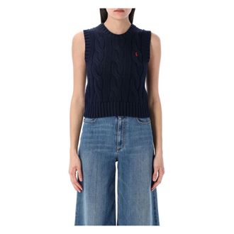 Polo Ralph Lauren Femme, Pulls, Bleu, Taille: 42 FR Gilet en maille torsad&eacute;e