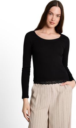 Tom Tailor Denim Langarmshirt TOM TAILOR DENIM, Damen, Gr. XXL, schwarz (deep schwarz), Web, Obermaterial: 93% Baumwolle, 7% Elasthan, unifarben, normal h&uuml;ftbedeckend,
