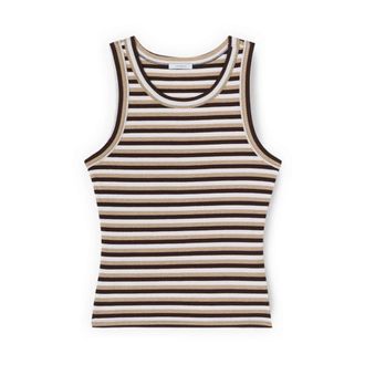 Motivi Gestreiftes Top aus Viskose-Lurex-Mix - - Tops - Damen - Beige - M