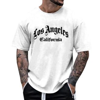 Generic T-shirt pour homme 1 pi&egrave;ce &agrave; manches courtes et imprim&eacute; alphabet - Col rond - Tissu tricot&eacute; en polyester avec l&eacute;ger stretch - Coupe normale - Style pu