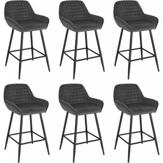 Woltu Lot de 6 Tabourets de bar WOLTU, Chaise de Bar avec Accoudoirs, Design Chaise Haute pour Bar, Si&egrave;ge en Velours, Cadre en m&eacute;tal, Gris Fonc&eacute;