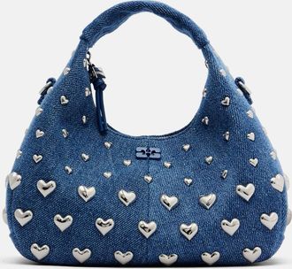 Ganni Verzierte Henkeltasche Mini aus Denim
