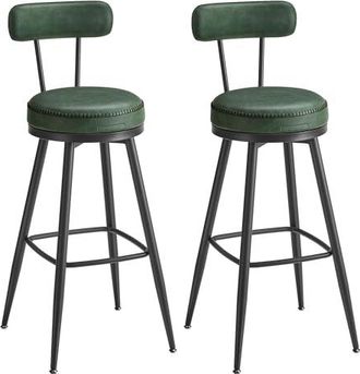 Vasagle EKHO Collection - Tabouret de Bar, Lot de 2, Chaise de Cuisine, Siège Rembourré, PU avec Coutures, Style Moderne Mi-siècle, Hauteur 76 cm, pour Cuisin