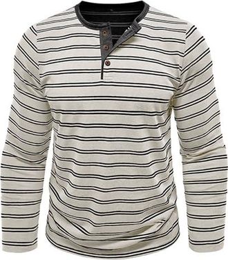 Generic Chemise Henry &agrave; rayures pour homme - Sweat-shirt &agrave; manches longues - Pull d&eacute;t&eacute; d&eacute;contract&eacute; - Grande taille - Doux et respirant - Costume de sport pour