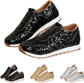 Generic Baskets &agrave; paillettes pour femme - Chaussures de course d&eacute;contract&eacute;es &agrave; paillettes - Antid&eacute;rapantes - Pour concert, f&ecirc;te, mariage, Noir, 38.5 EU