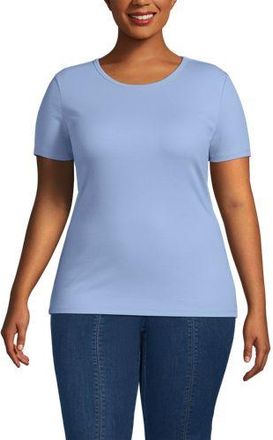 Lands End Feinripp-Shirt mit Rundhalsausschnitt und kurzen &Auml;rmeln, Damen, Gr&ouml;&szlig;e:56-58 plus, Blau, Baumwolle/Elasthan, by Lands End