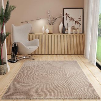 Vimoda Teppich Wohnzimmer Modern Boho Muster Super Weich Qualitativ Skandinavisch, Farbe:Sand, Maße:120x170 cm