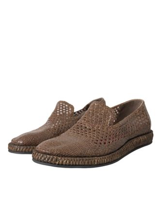 Dolce & Gabbana Mens Brown Woven Leather Loafers Casual Shoes