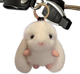 Generico porte-cl&eacute;s en peluche en forme de lapin, porte-cl&eacute;s en forme de lapin doux et poilu - Pendentif pour sac de en peluche - Pendentif de pe, Blanc, rifer