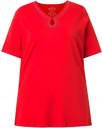 Ulla Popken T-Shirt T-Shirt Ziersteine V-Ausschnitt Halbarm