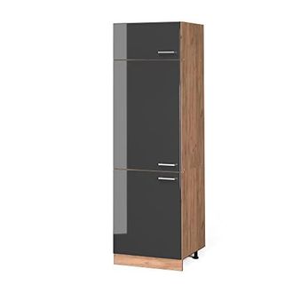 Vicco Armoire pour frigo R-Line, Anthracite Haute Brillance/Ch&ecirc;ne de Force dor&eacute;, 60 cm