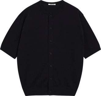 Auralee Homme, Pulls, Bleu, Taille: XL Giza High Gauge Knit Half Sleeved Cardigan