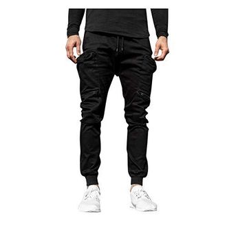 Generic Pantalon cargo pour homme - Noir - Respirant - Pour le printemps et lautomne - Pantalon de surv&ecirc;tement stretch avec poches - Pantalon patchwork confor
