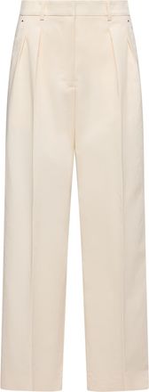Moncler Moncler Cotton Gabardine Wide-leg Tailored Trousers, Women, White, Size: 42