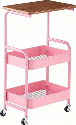 Generic Rollwagen-Organizer mit 3 Ebenen 7cm Erhöhtes Gitterkorb-Design Küchenregal Aus Kohlenstoffstahl Inklusive Tischplatte für Enge Stellen in Der Küche u