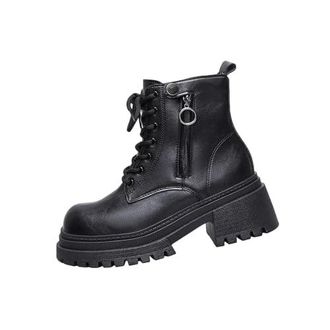 Generic Bottines pour femme - Doublure en polaire - Chaudes - &Eacute;l&eacute;gantes - Talon &eacute;pais - Fermeture &eacute;clair lat&eacute;rale - Antid&eacute;rapantes - Lacets confortables - Bot