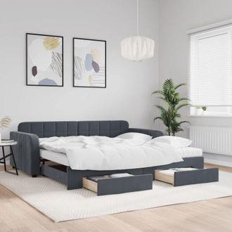 vidaXL Vidaxl - Lit de jour et gigogne et tiroirs gris fonc&eacute; 100x200 cm velours
